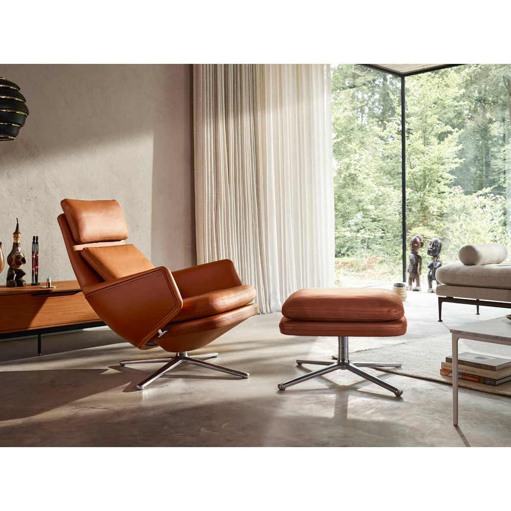 Buy the Vitra Grand Relax Lounge Chair & Ottoman - Leather at nest.co.uk